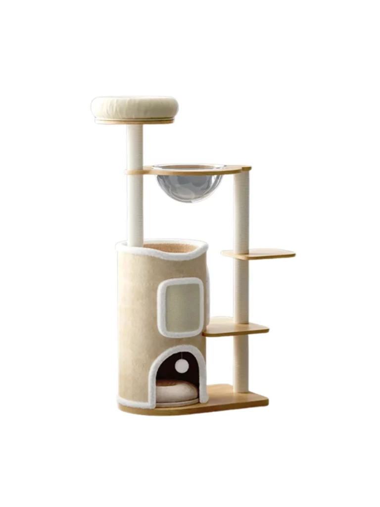 Solid Pine Wood Cat Tree with Scratching Barrel - Luxury Cat Furniture ...