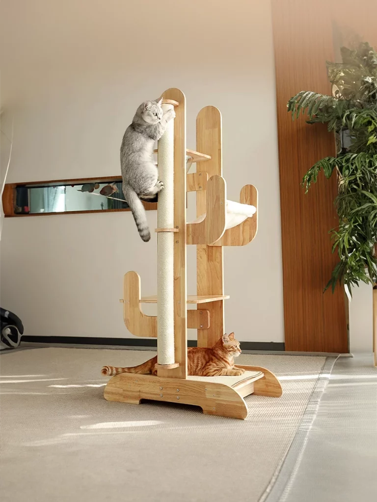 Cactus-shaped Solid Wood Cat Tree - Luxury Cat Furniture - Purrfectum