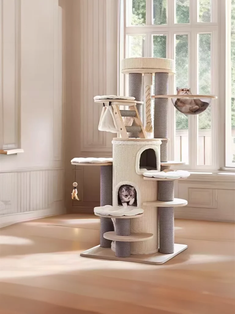 Large Solid Wood Cat Tree with Scratching Barrel - Luxury Cat Furniture ...