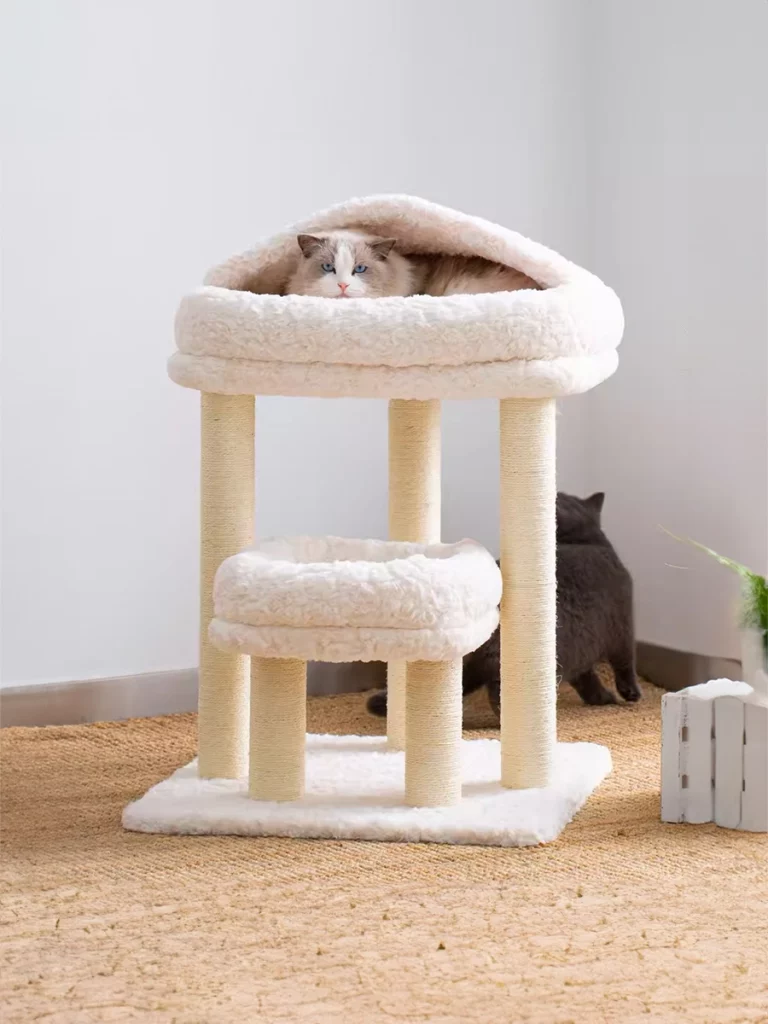 Small Carpet Cat Tower with Large Perch - Luxury Cat Furniture - Purrfectum